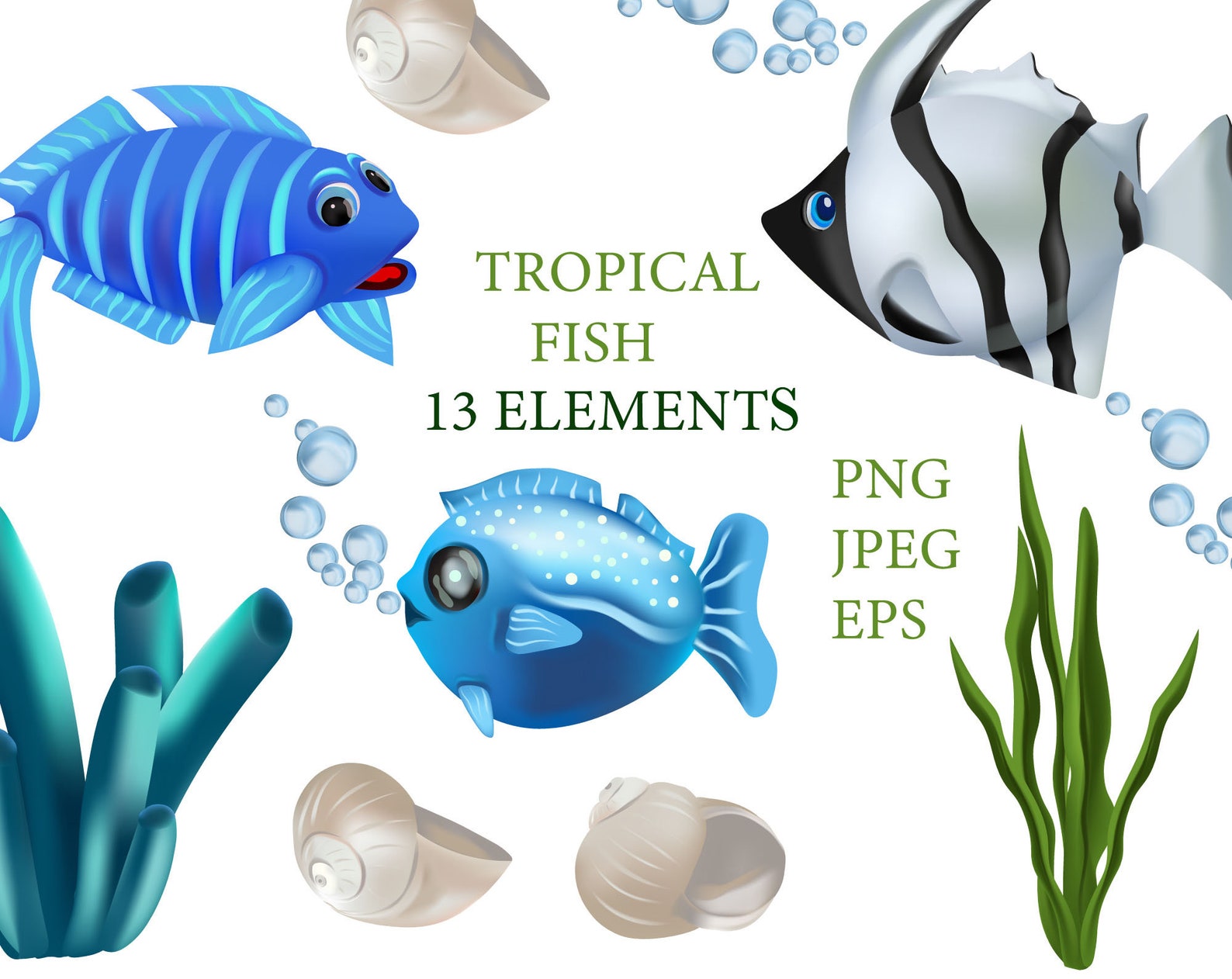 Cute fish clipart Tropical fish Fish vector Summer clipart | Etsy