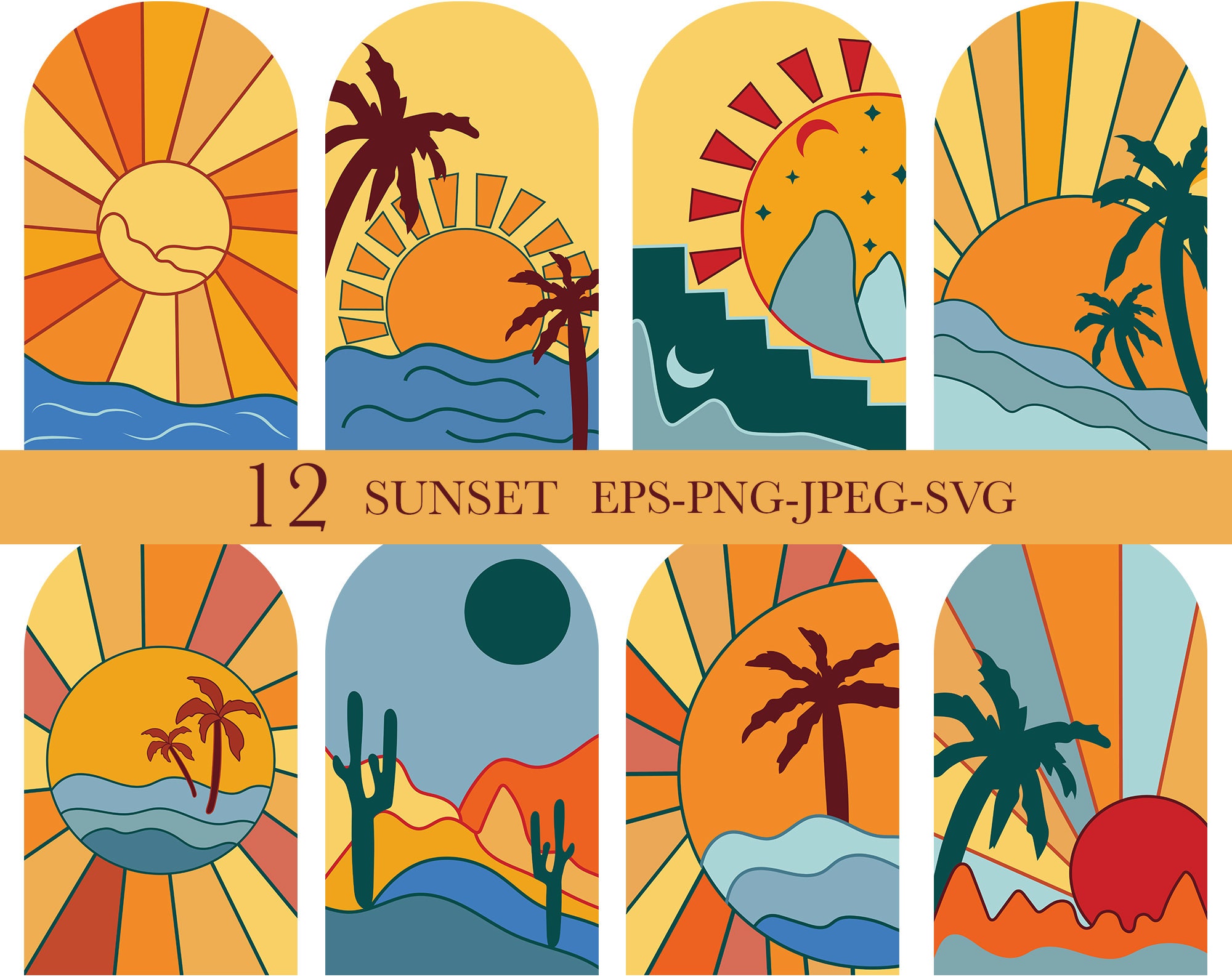 Hawaii Svg, Retro Sunset, Sunset Svg, Summer Vibes Png, Nature Svg ...