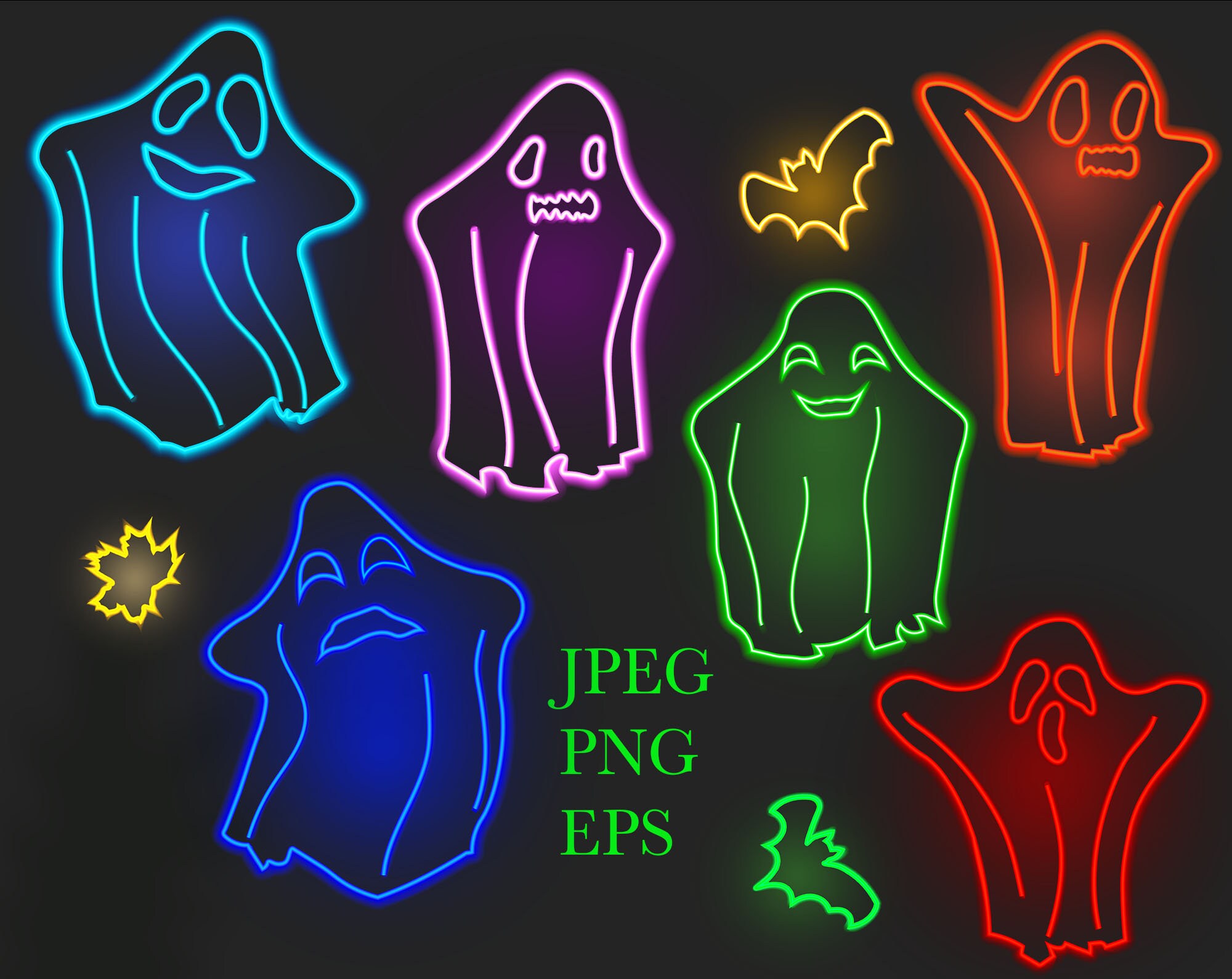 Neon Ghost Clipart, Cute Ghost Clipart, Neon Halloween, Neon Sign Png ...