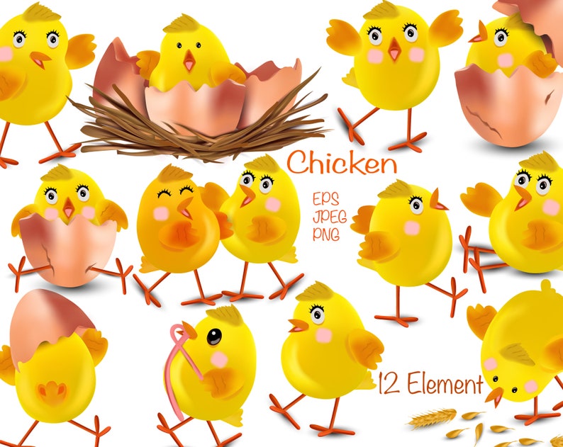 Chickens Clipart Cute Chick Clipart Easter Chicken Clipart - Etsy