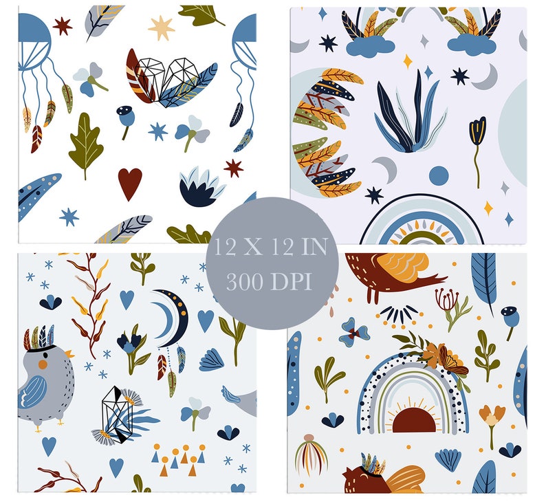 Tribal Wallpaper, Bohemian Moon Clipart, Feather Clipart, Boho Rainbow ...