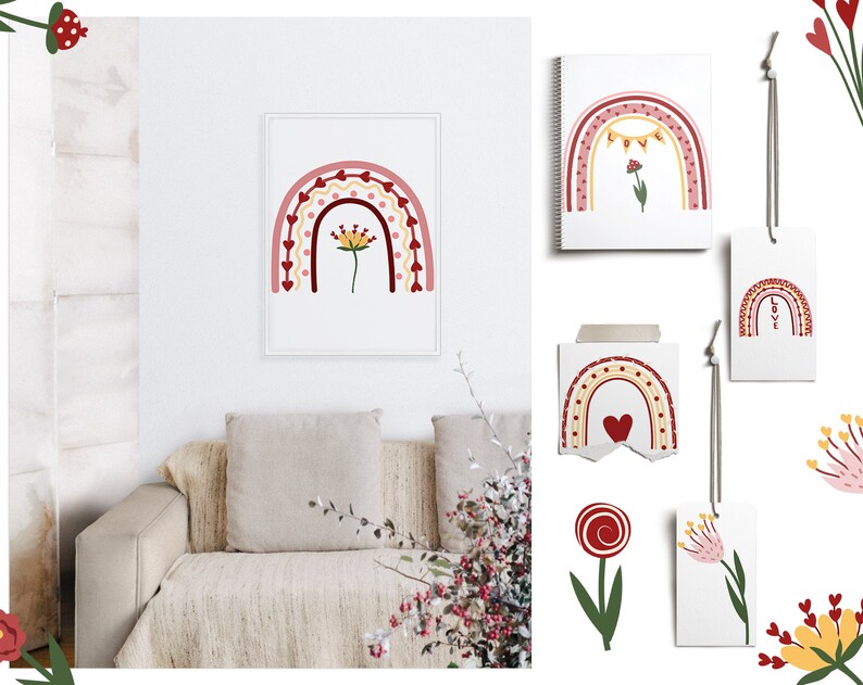 Valentines Rainbows Svg Rainbow Clipart Floral Clipart Love - Etsy