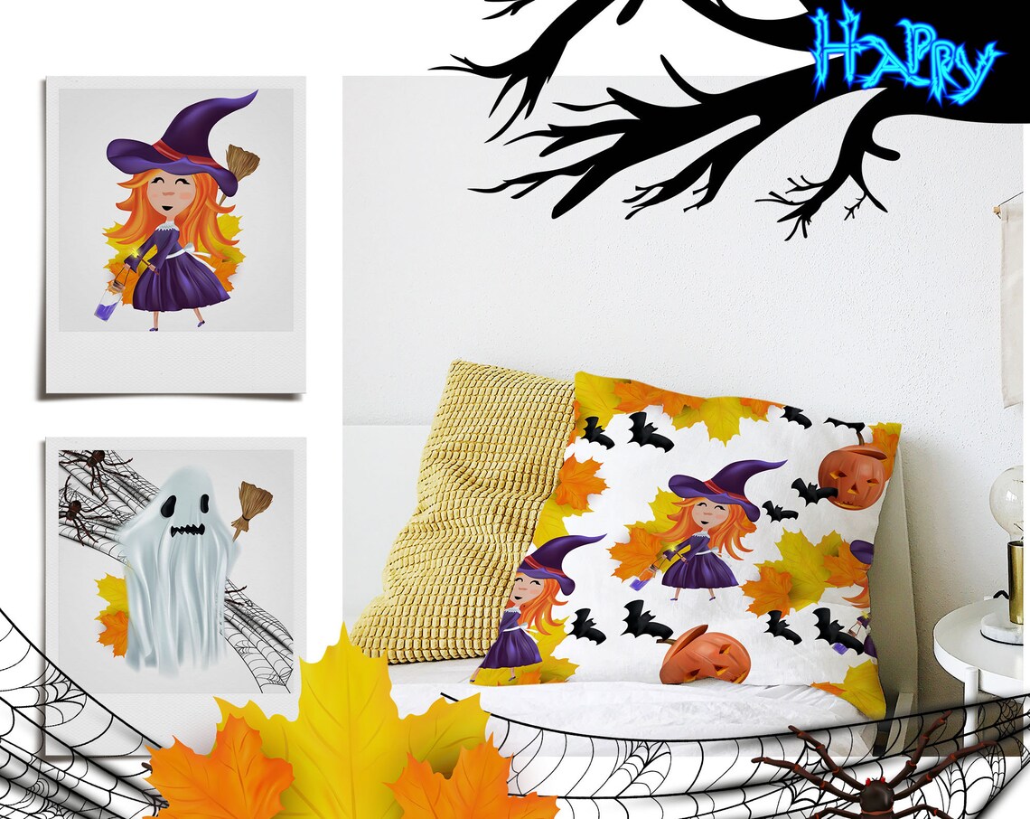 Halloween Party Clipart, Pumpkin Clipart, Witch, Bats, Ghost Clipart ...