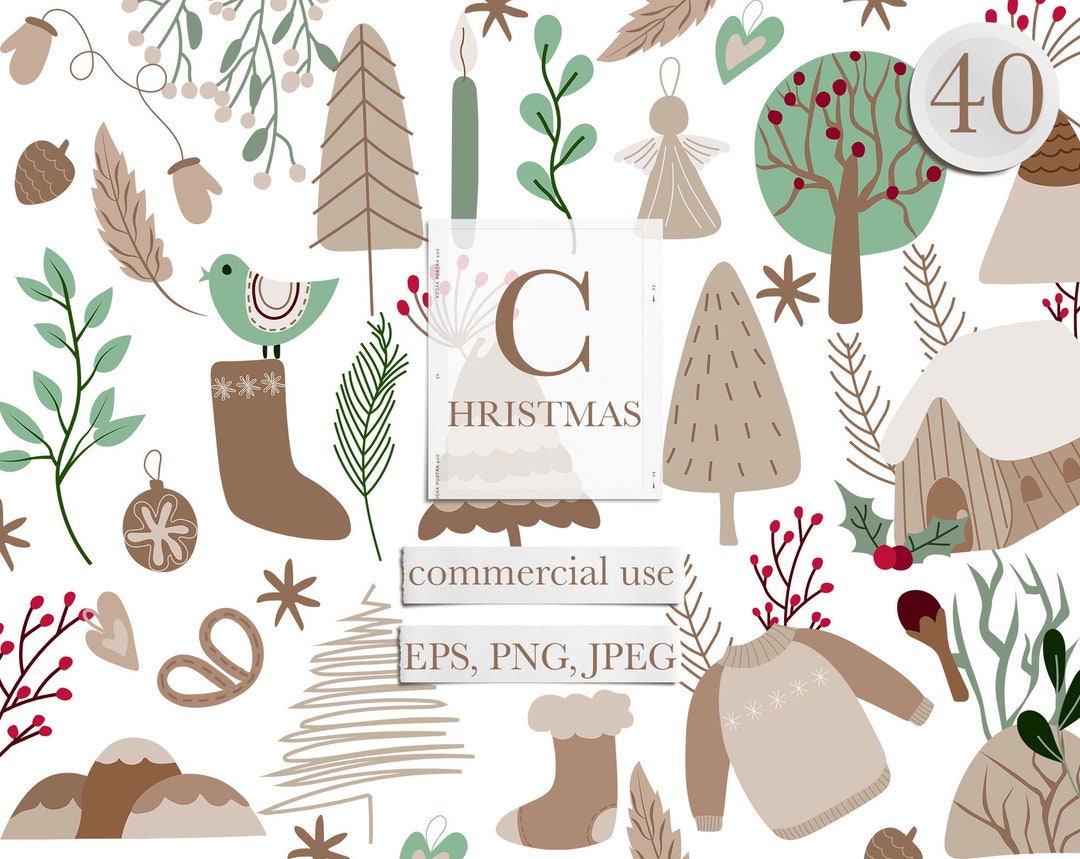Cute Christmas Clipart, Christmas Tree Png, Graphics Element, Boho ...