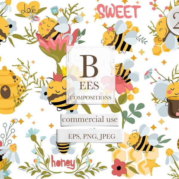 Honey Bee Clipart - Etsy