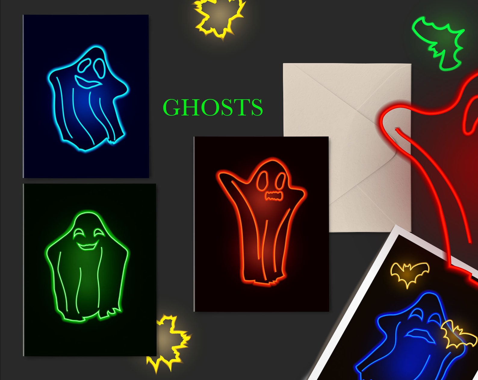Neon Ghost Clipart Cute Ghost Clipart Neon Halloween Neon - Etsy
