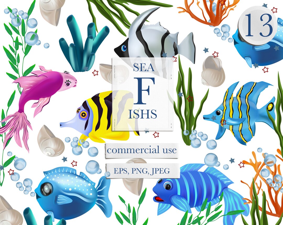 Cute Fish Clipart, Tropical Fish, Fish Vector, Summer Clipart, Fish Art ...
