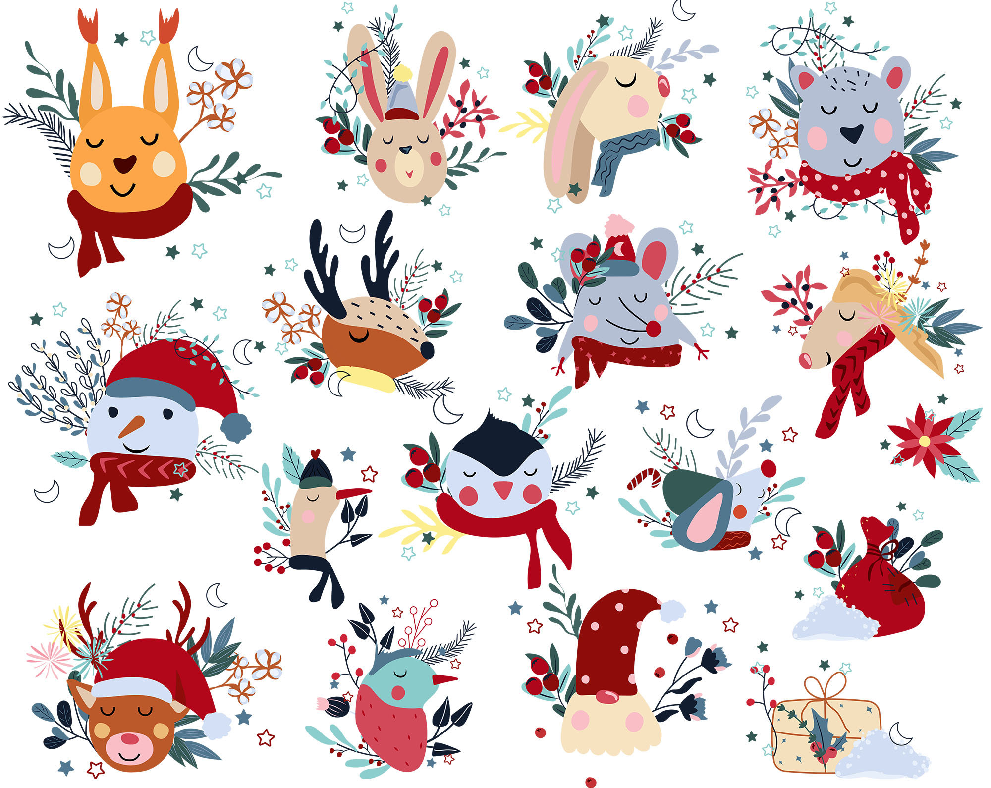 Santa Face Svg, Reindeer Face Svg, Snowman Face Bunny Face Svg, Cozy ...