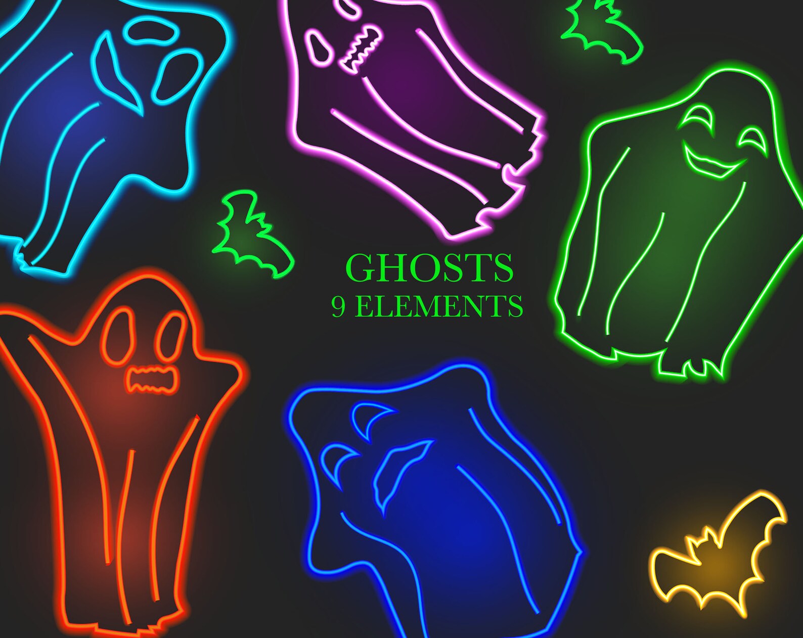 Neon Ghost Clipart Cute Ghost Clipart Neon Halloween Neon - Etsy