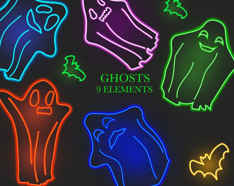 Neon Ghost Clipart Cute Ghost Clipart Neon Halloween Neon - Etsy