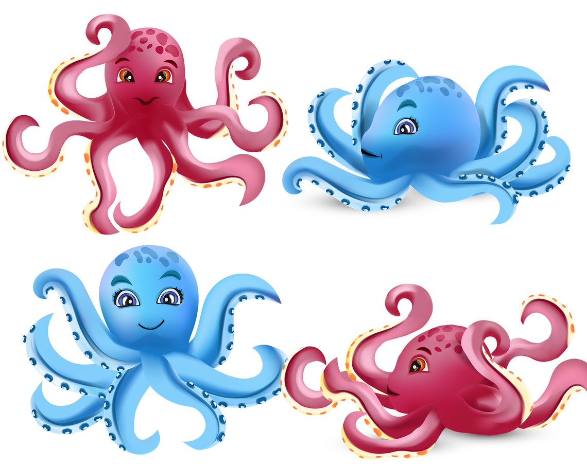 Kawaii Octopus Clipart, Octopus Vector Graphic, Kids Clipart, Sea ...