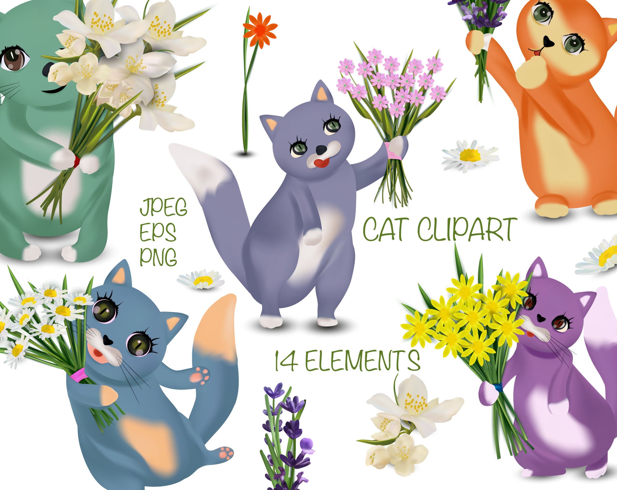 Cute Cat Clipart Funny Cat Png Spring Clipart Kitten - Etsy