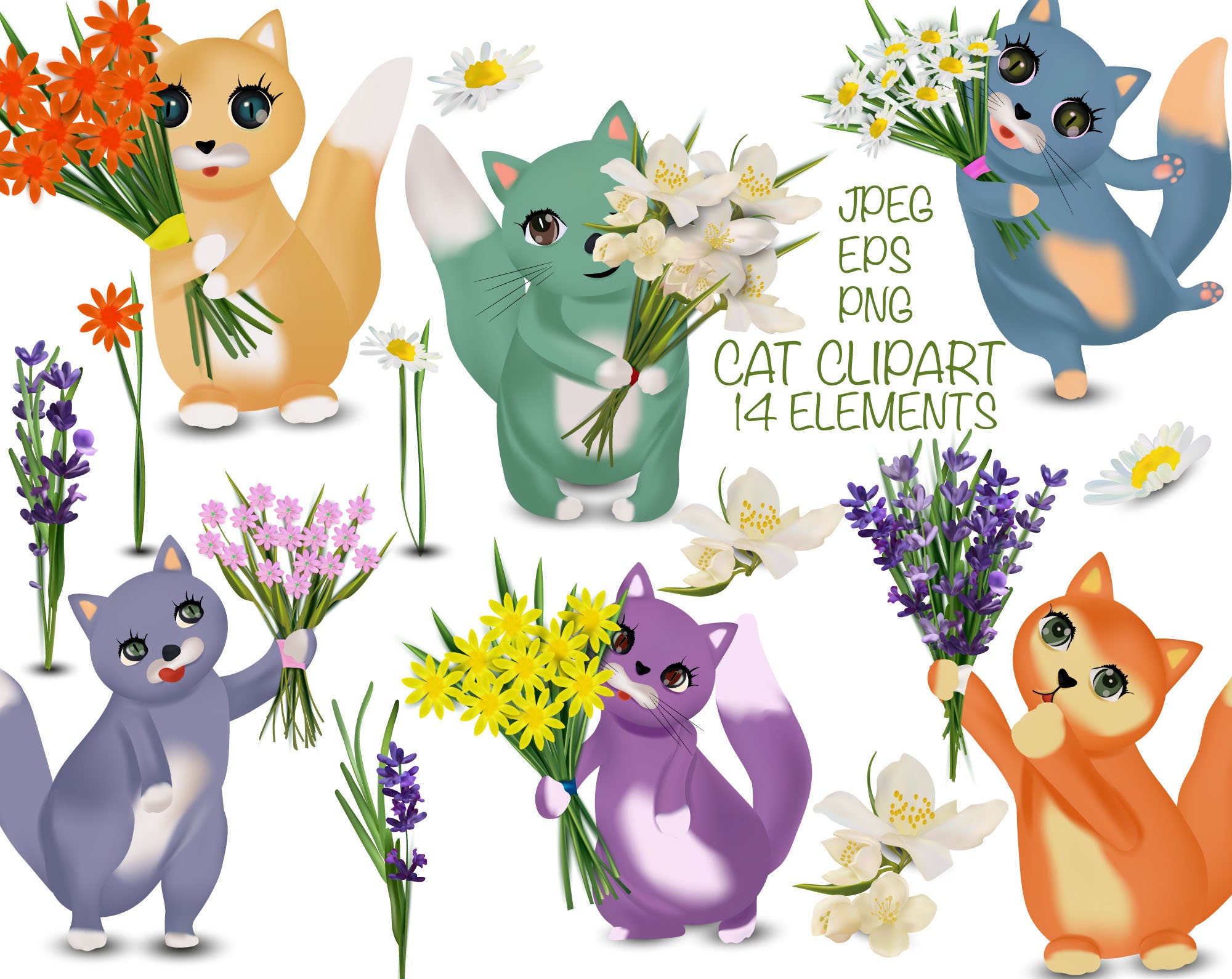 Cute Cat Clipart Funny Cat Png Spring Clipart Kitten | Etsy