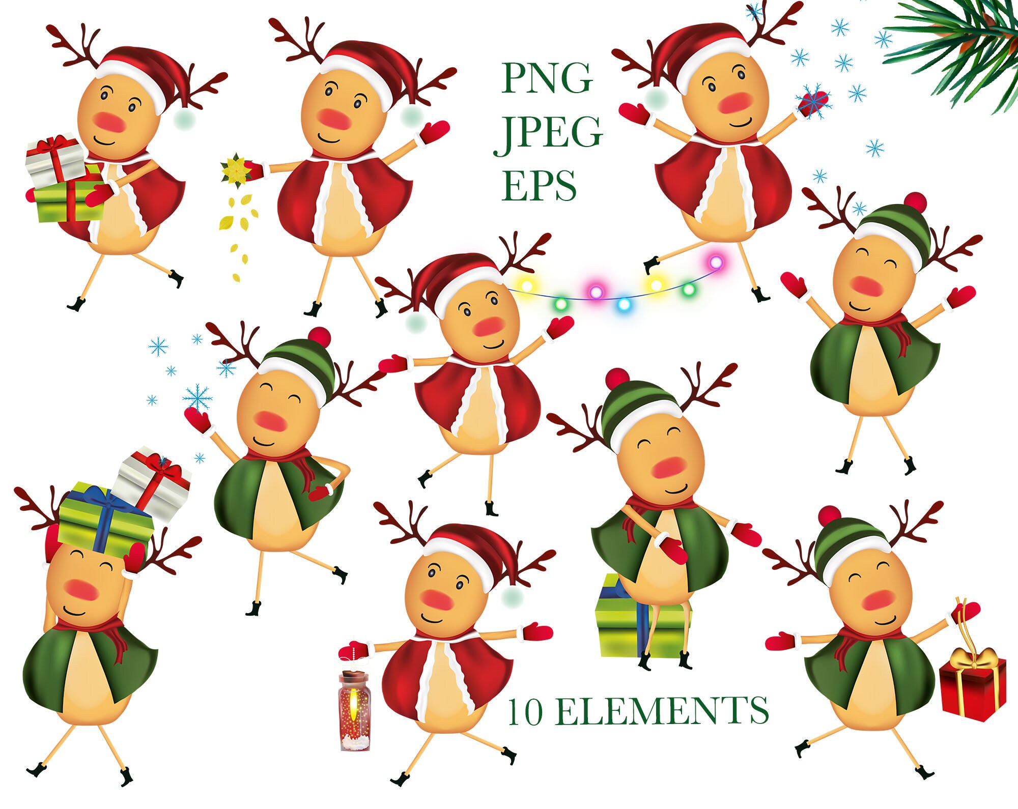 Christmas Reindeer Clipart, Cute Deer Clipart, Happy Holidays Clipart ...