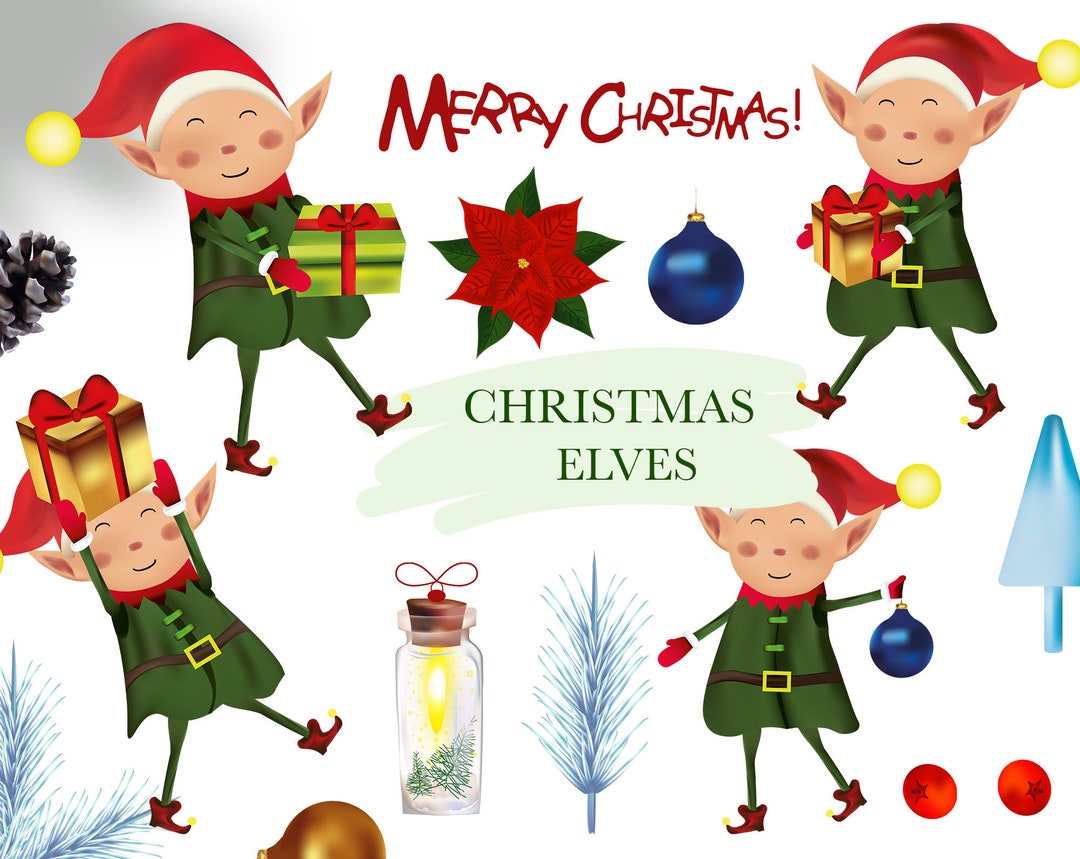 Christmas Elves Clipart Cute Elf Png Poinsettia Clipart - Etsy Canada
