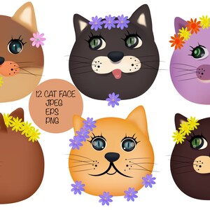 Digital Cat Clipart Cat Face Clipart Vector Files Cute - Etsy