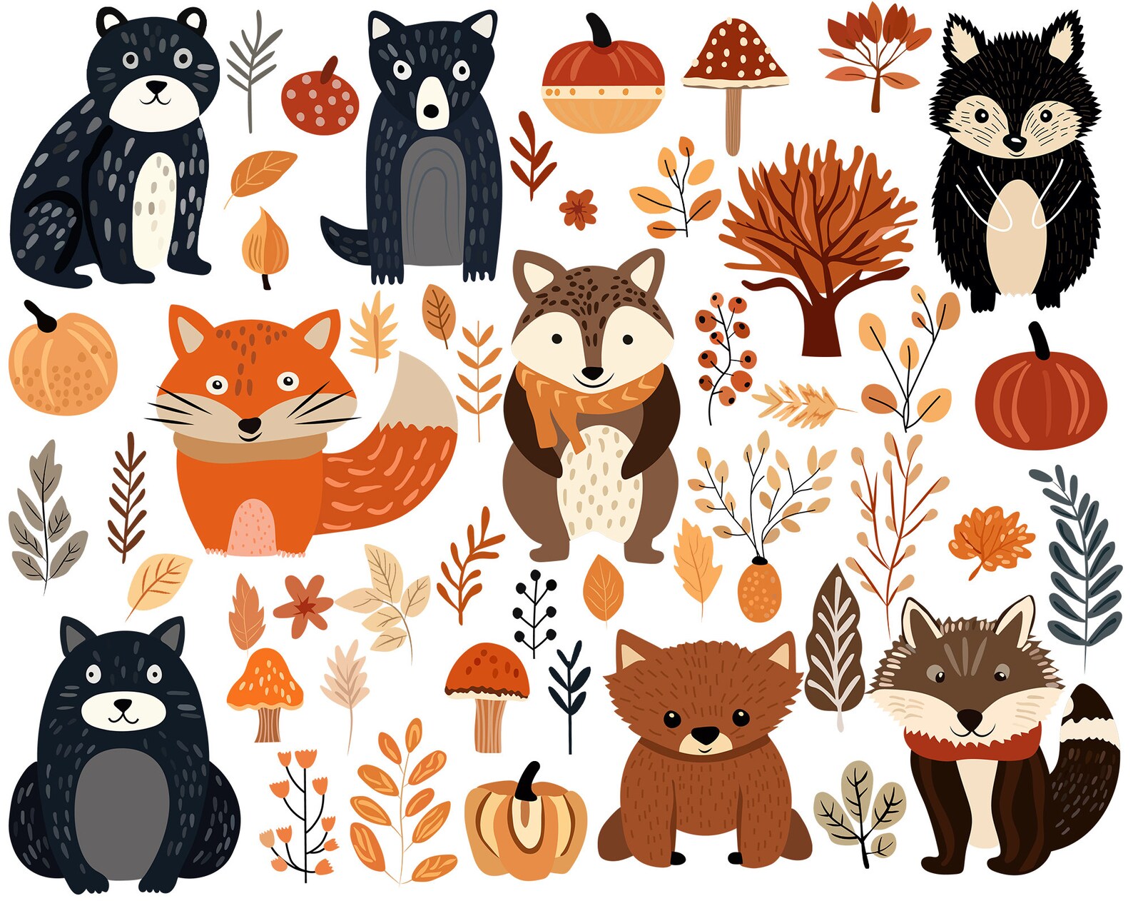 Autumn Animals Clipart Woodland Animals Svg Thanksgiving - Etsy