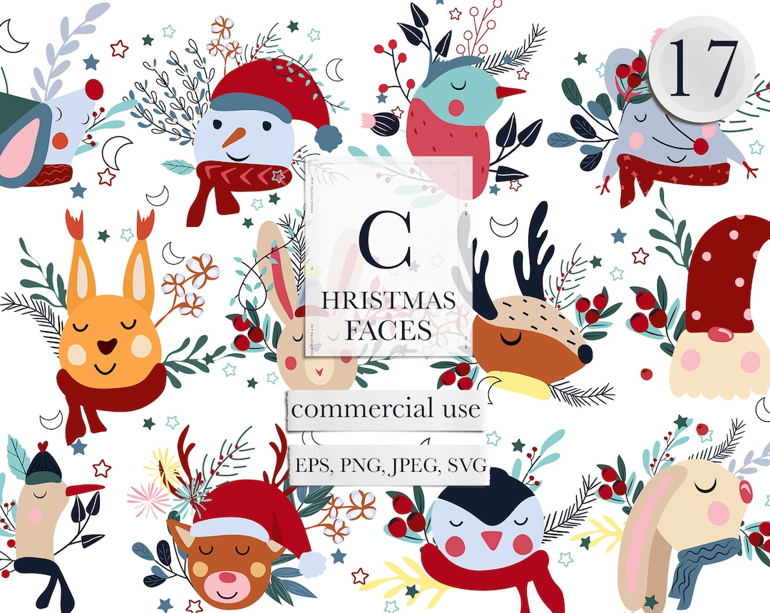 Santa Face Svg, Reindeer Face Svg, Snowman Face Bunny Face Svg, Cozy ...