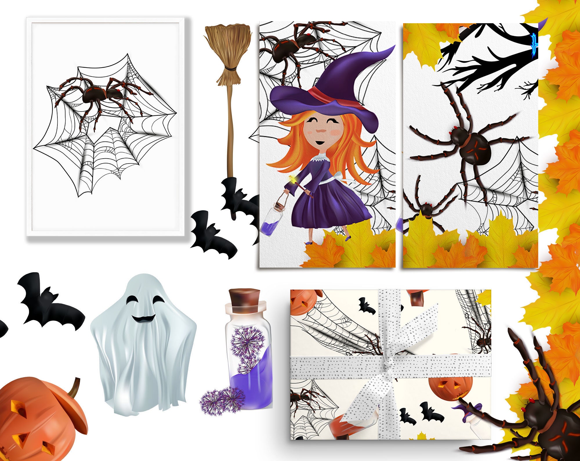 Halloween Party Clipart, Pumpkin Clipart, Witch, Bats, Ghost Clipart ...