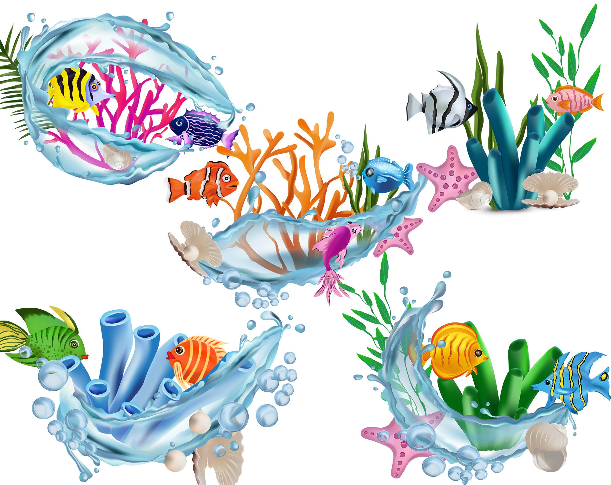 Colorful Fish Clipart Abstract Fish Png Summer Clipart Sea - Etsy