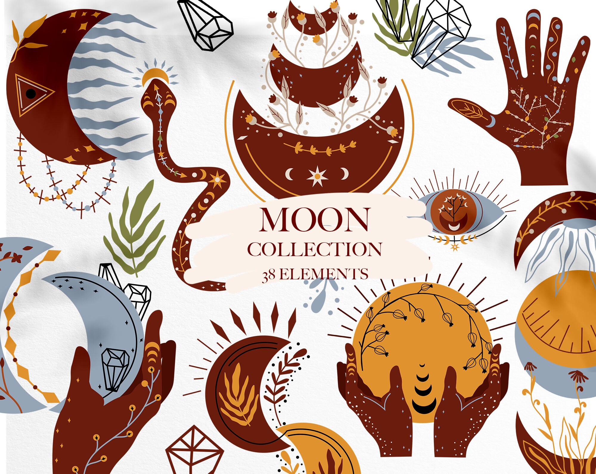 Prints Digital Prints Digital mystical moon,Pastel clipart,Png file ...
