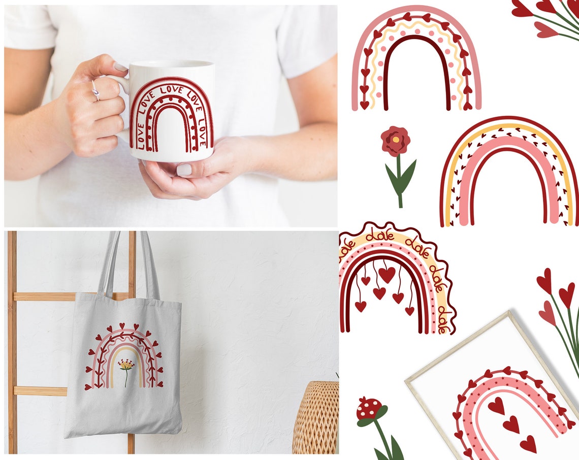 Valentines Rainbows Svg Rainbow Clipart Floral Clipart Love - Etsy