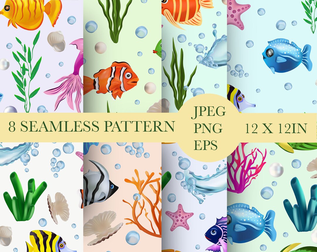 Tropical Fish Print Clipart, Colorful Fishing Pattern Png, Ocean ...