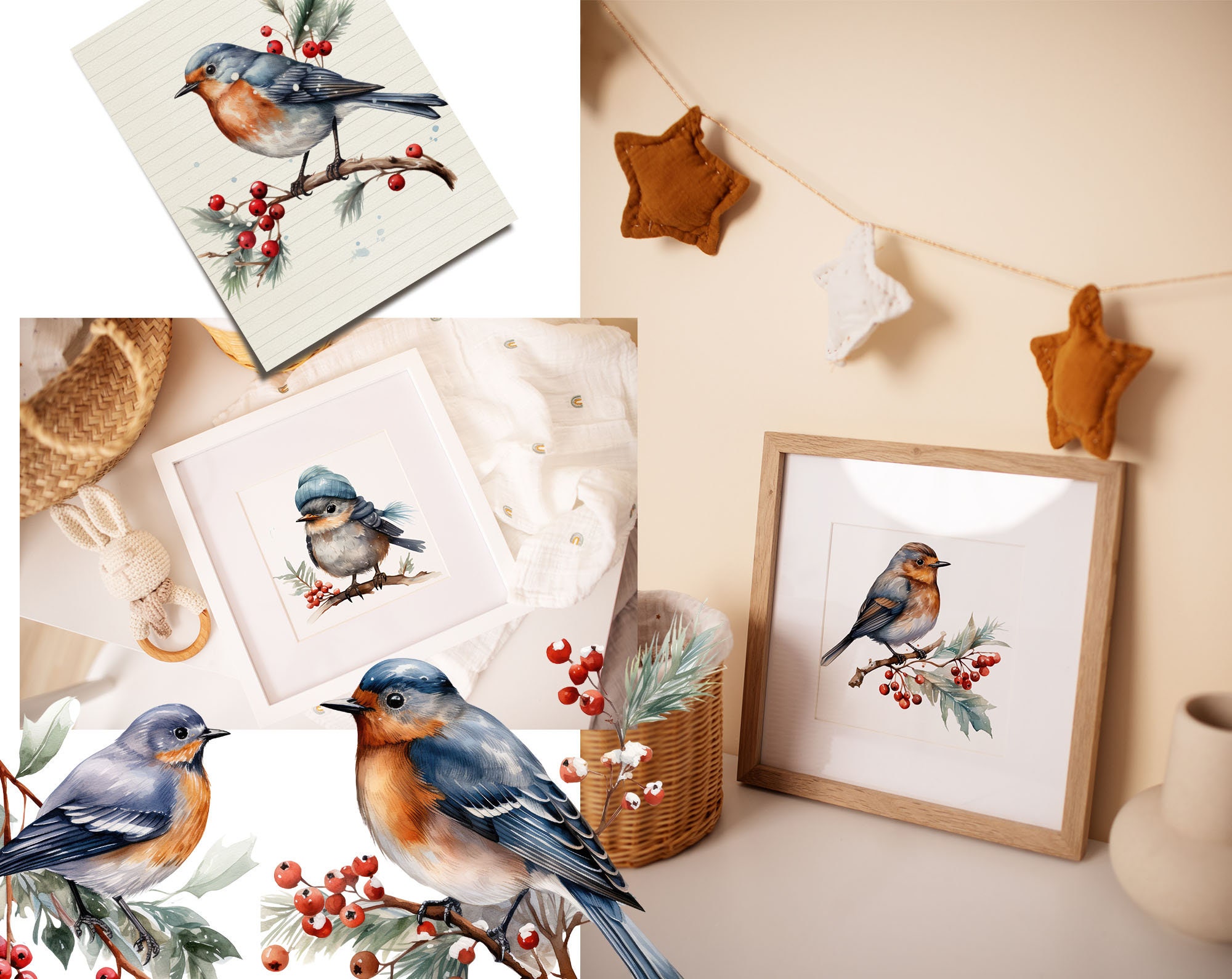 Watercolor Robin Bird Clipart, Forest Bird Robin Png,scandinavian Bird ...
