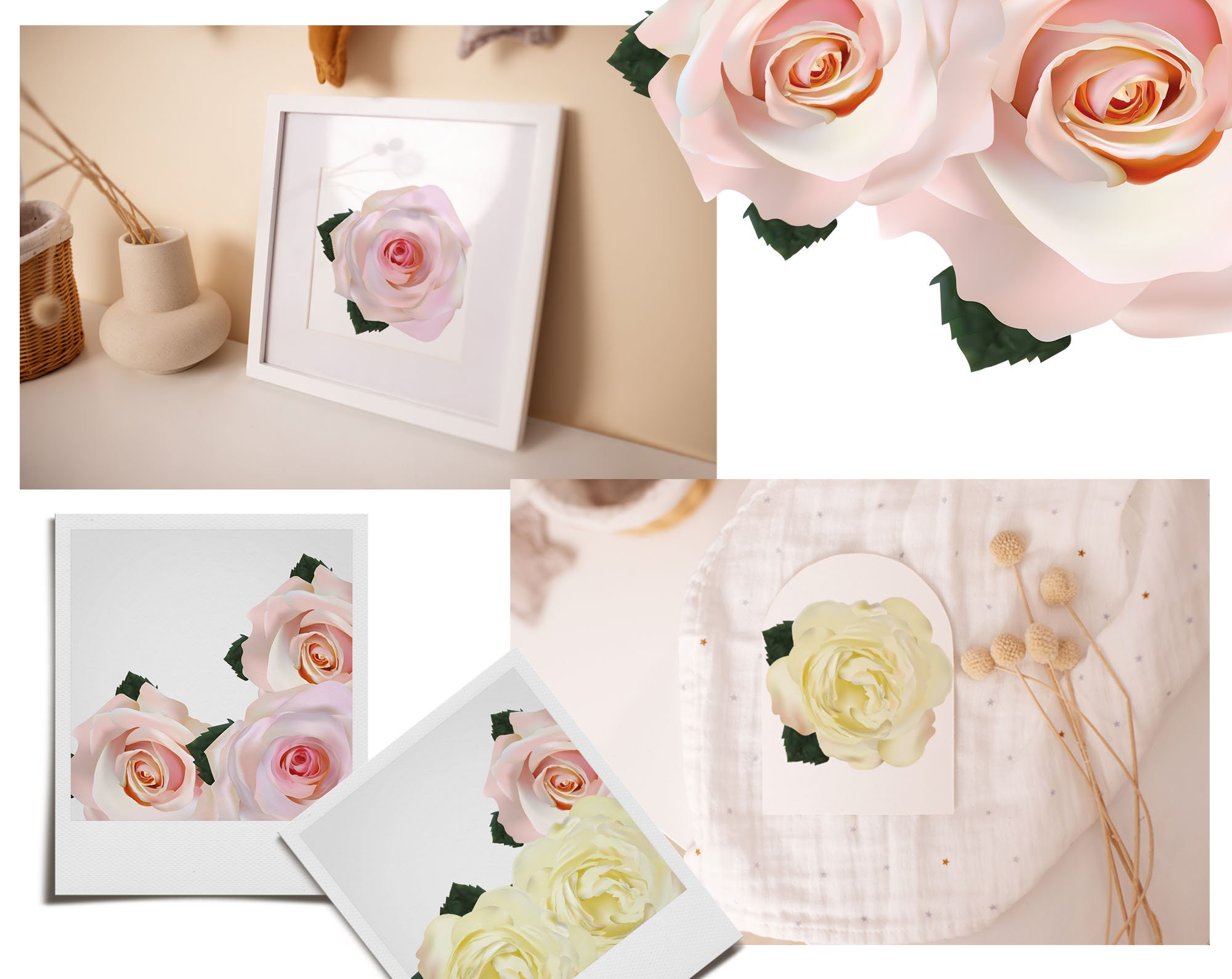 Colorful Roses Clipart, Pink Roses, White Rose, Clipart Flowers, Summer ...