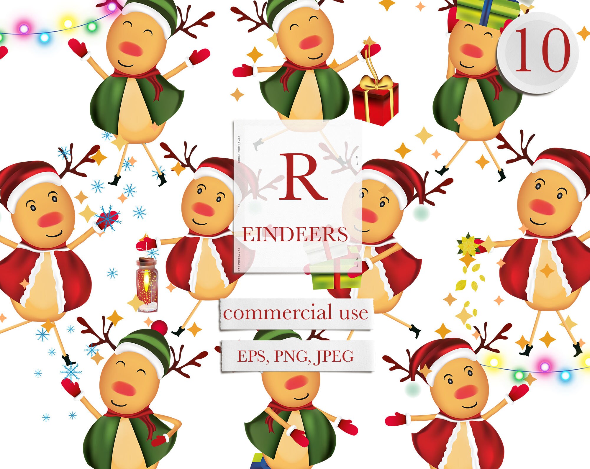 Christmas Reindeer Clipart, Cute Deer Clipart, Happy Holidays Clipart ...