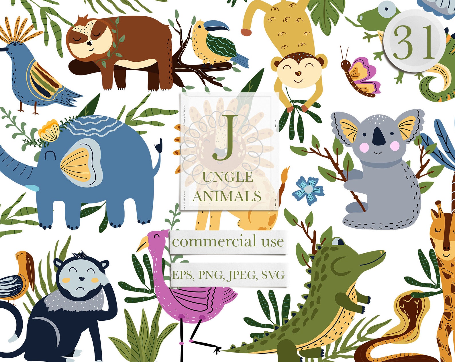 Jungle Animal Svg,elephant Svg, Tiger Svg,jungle Nursery,flamingo Svg ...