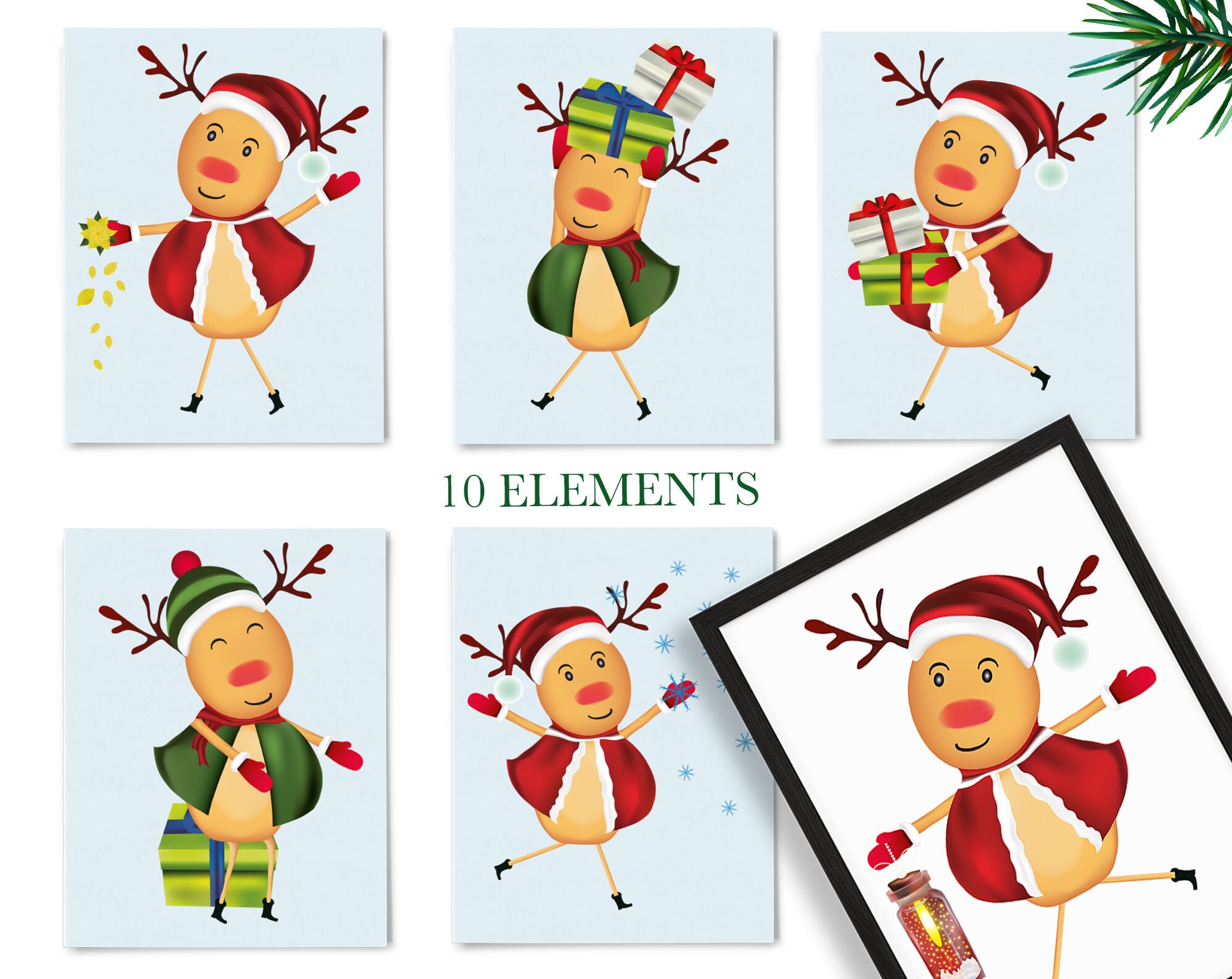 Christmas Reindeer Clipart, Cute Deer Clipart, Happy Holidays Clipart ...