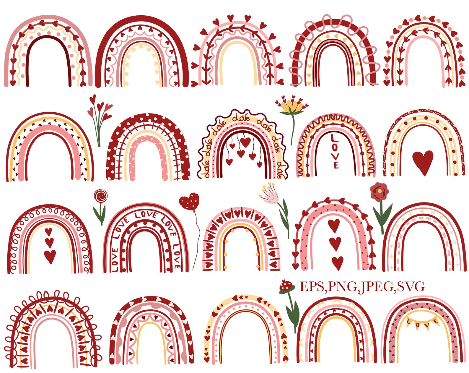 Valentines Rainbows Svg Rainbow Clipart Floral Clipart Love - Etsy