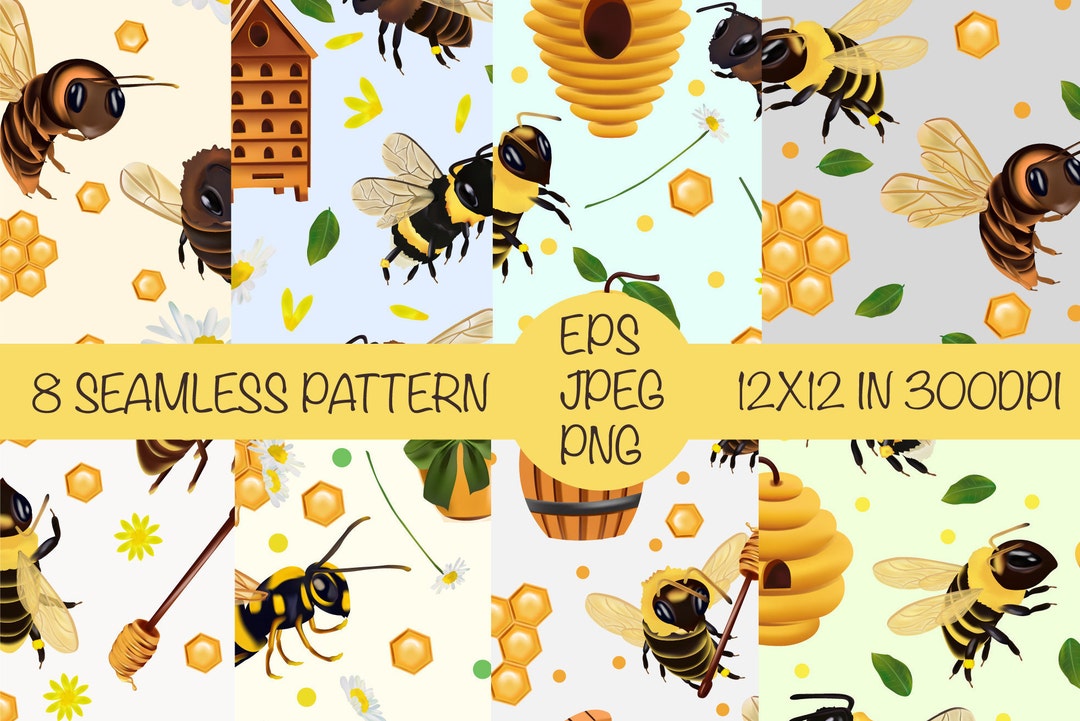 Honey Bees Pattern Bee Print Seamless Pattern Honey Bee - Etsy