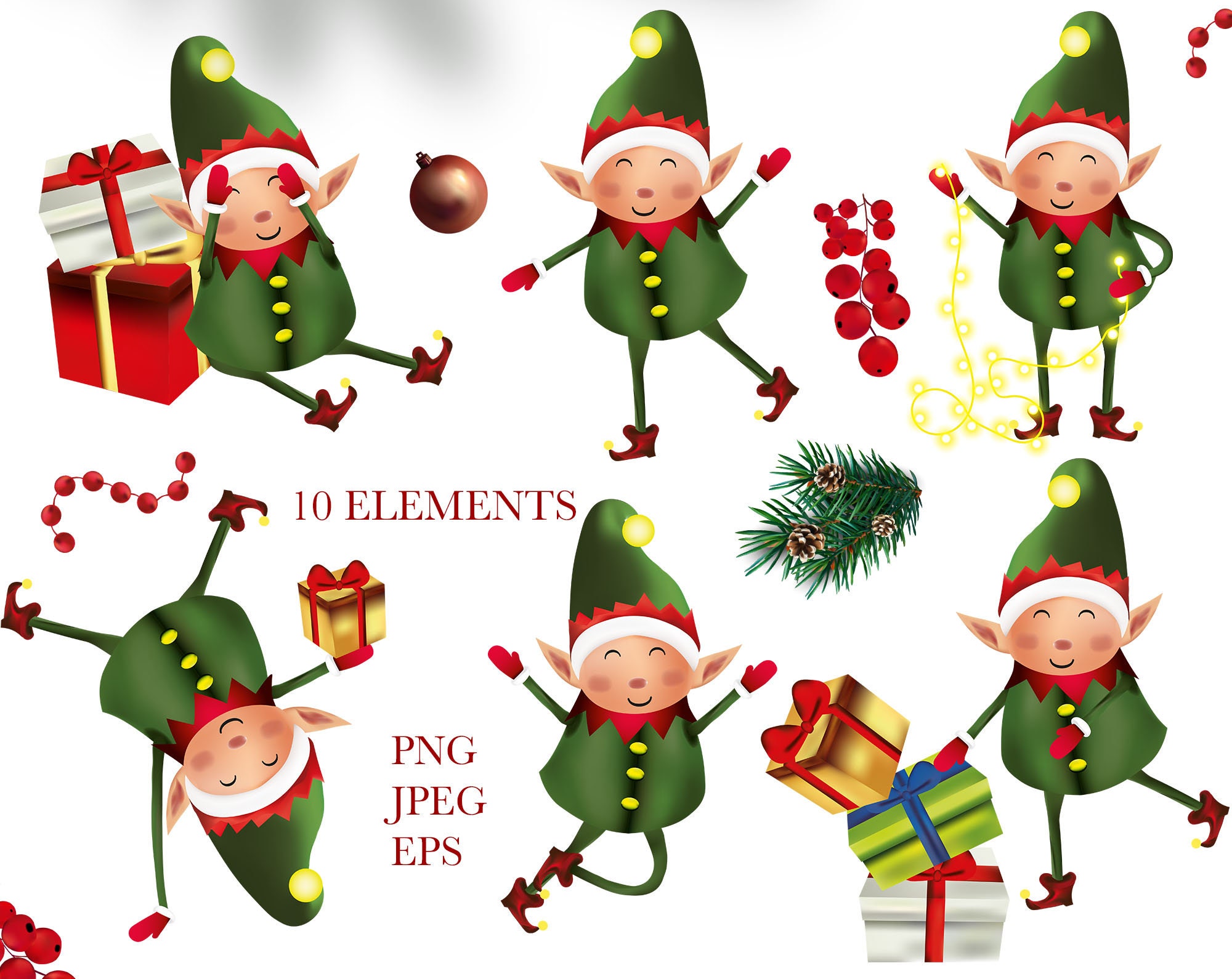Elf Png, Gnome Clipart, Elf Printable, Pine Cone Clipart, Holly Berries ...