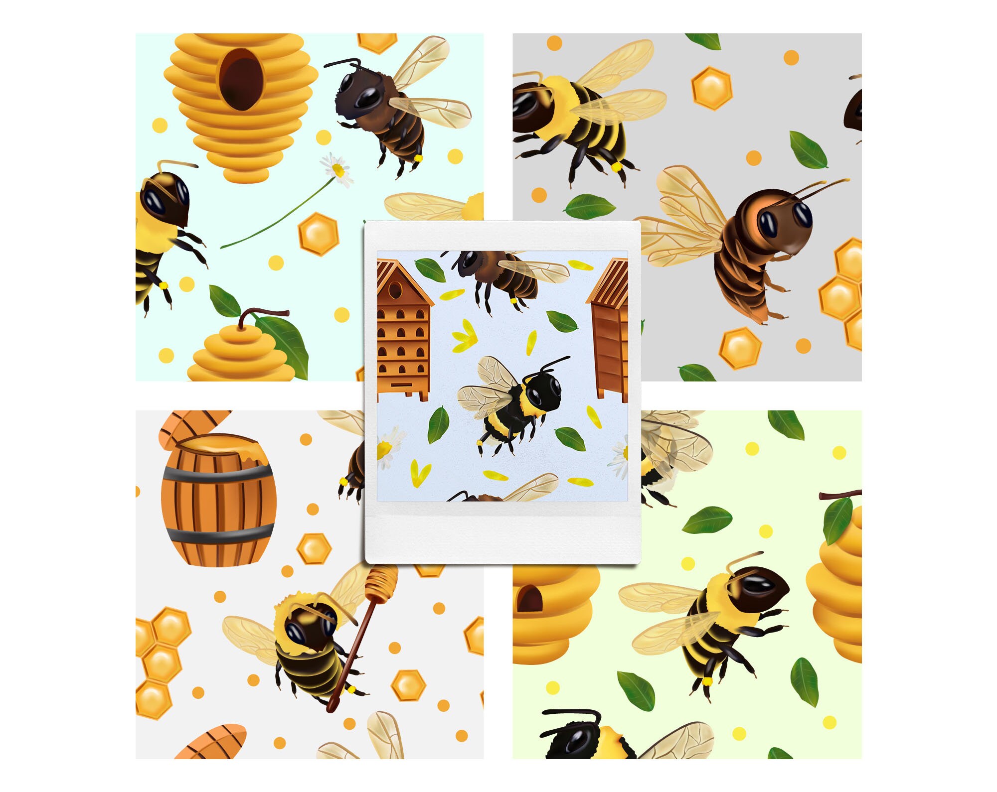 Honey Bees Pattern, Bee Print , Seamless Pattern, Honey Bee Background ...