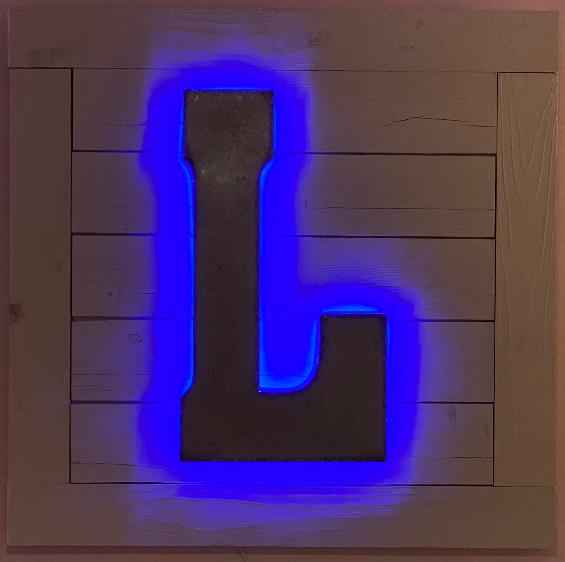 Wall Monogram: Floating Galvanized Metal Wall Sign w/full Color LED ...