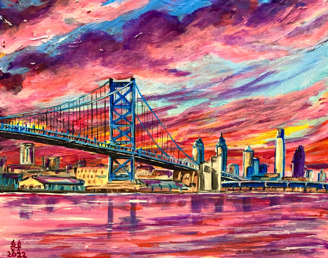 Benjamin Franklin Bridge Print: Philadelphia Skyline, Colorful Wall Art ...