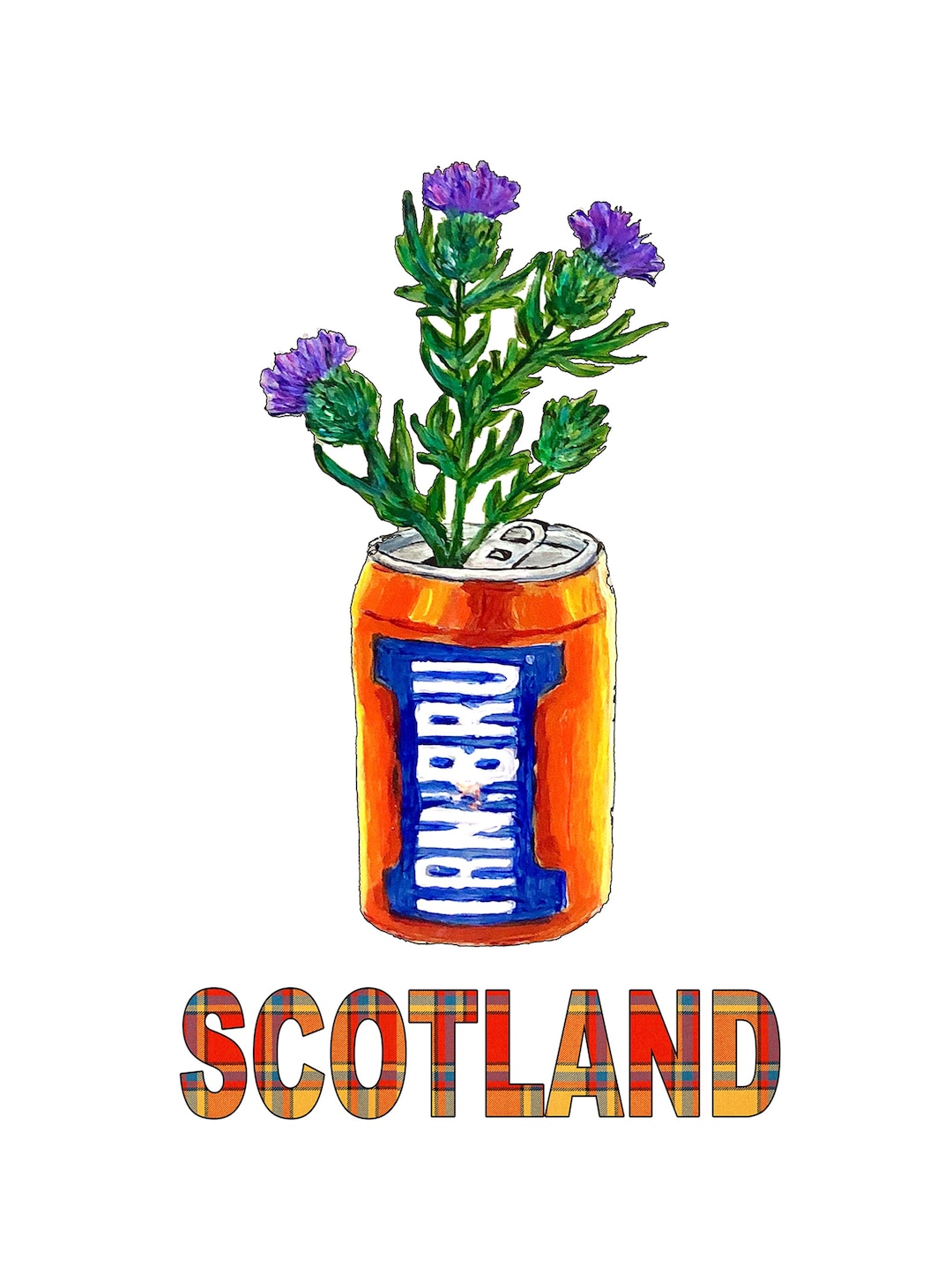 IRN BRU & THISTLE 10x8 Mounted Print Artwork, 10x8, Abstract Painting Modern Scottish Original ...