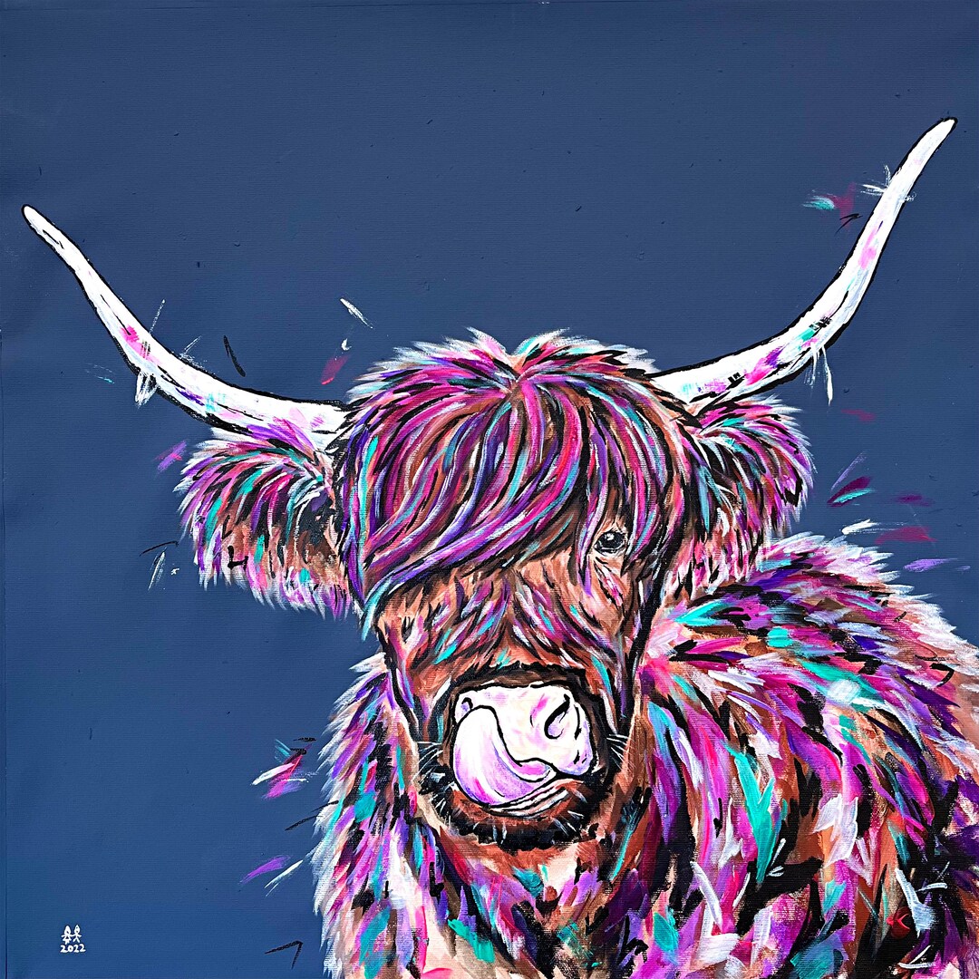 Dougal the Highland Coo Framed Painting Print Incl 8x8 Mount Scottish ...