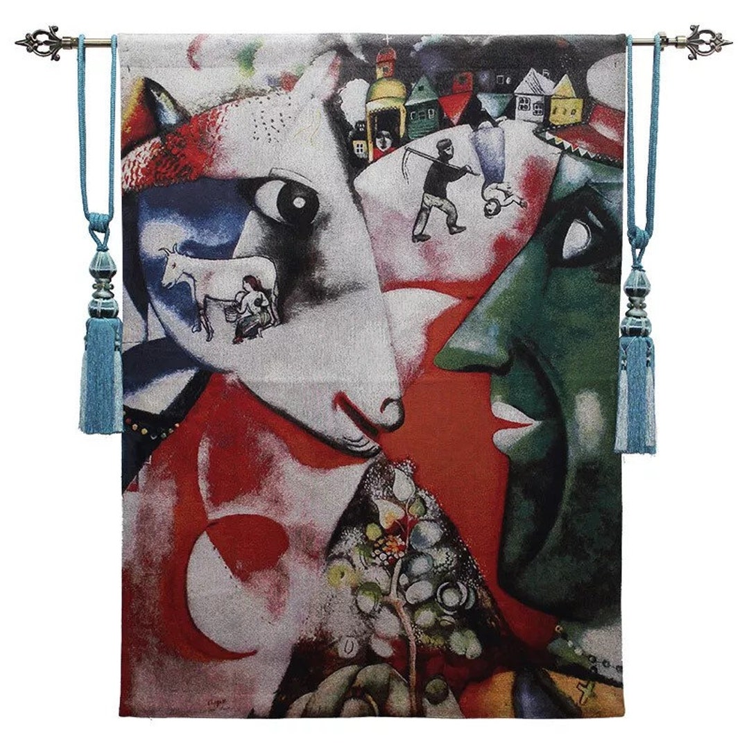 Art Deco Wall Tapestry I and the Village by Marc Chagall Jacquard Woven ...