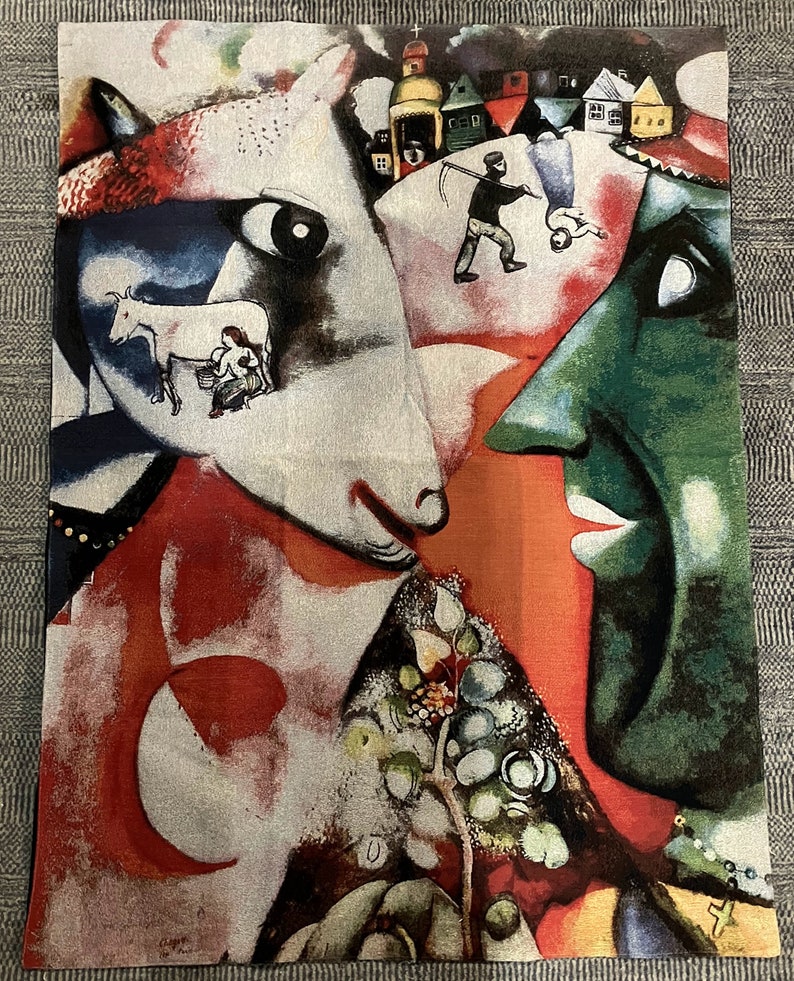 Art Deco Wall Tapestry I and the Village by Marc Chagall Jacquard Woven ...
