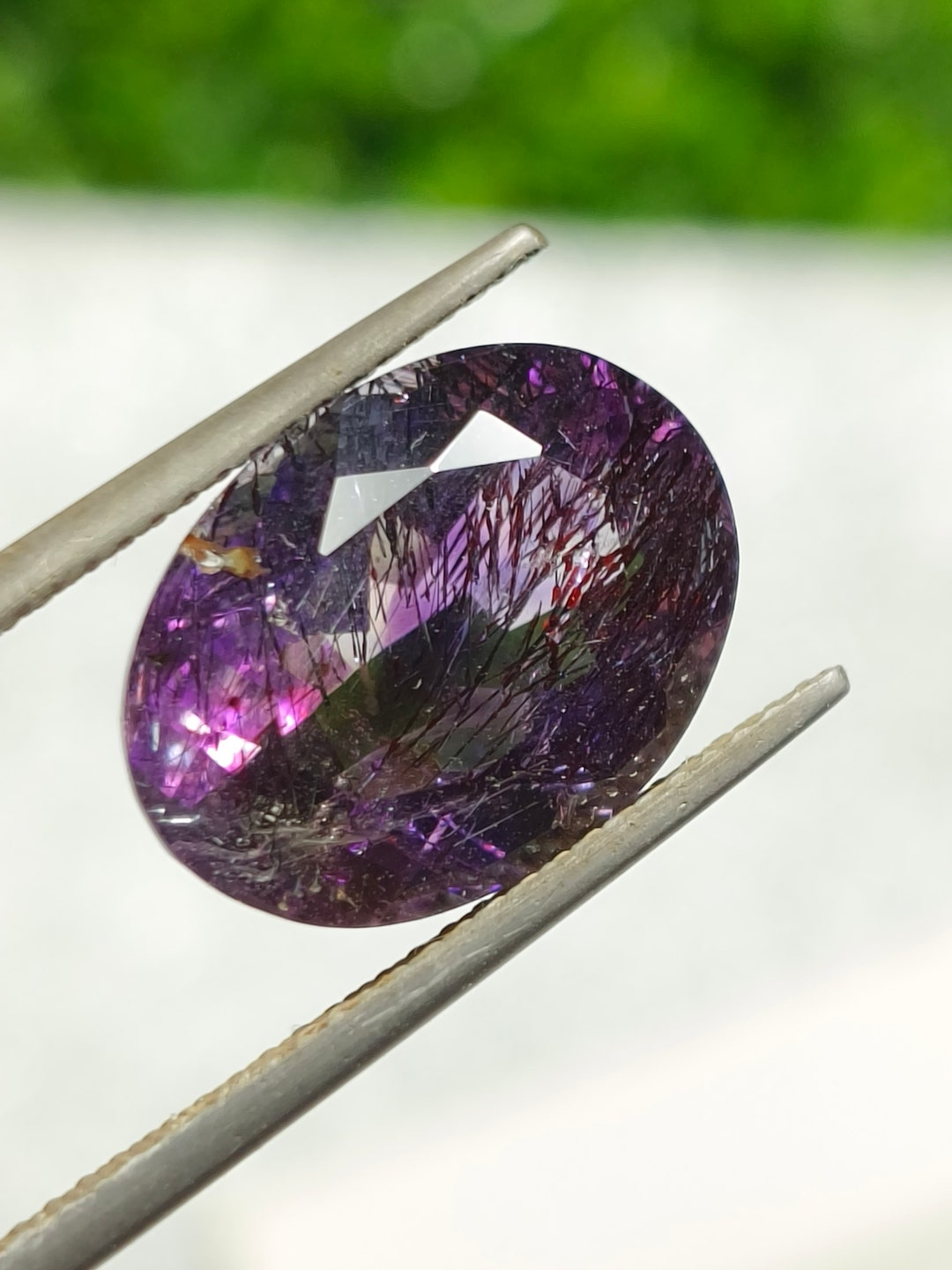 Beautiful Natural Super Seven Amethyst Faceted Oval Shape 13.8X10.2X7.8 ...