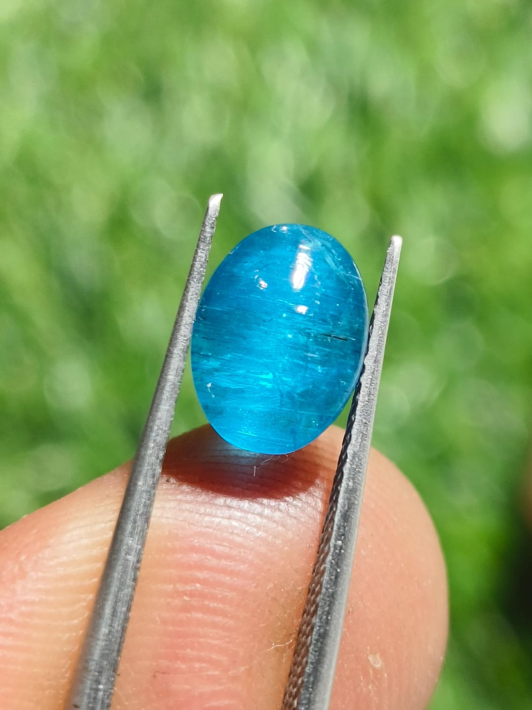 Natural Neon Blue Apatite Cat Eye Cabochon Oval Shape 9X7X4.5 MM Loose Gemstone for Jewellery ...