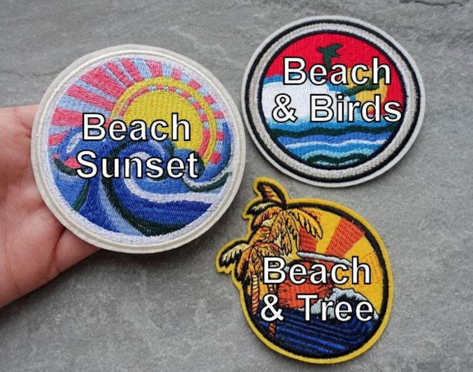 Sunset Ocean Patches, Wave, Beach, Sea, Embroidered Round Clothes ...