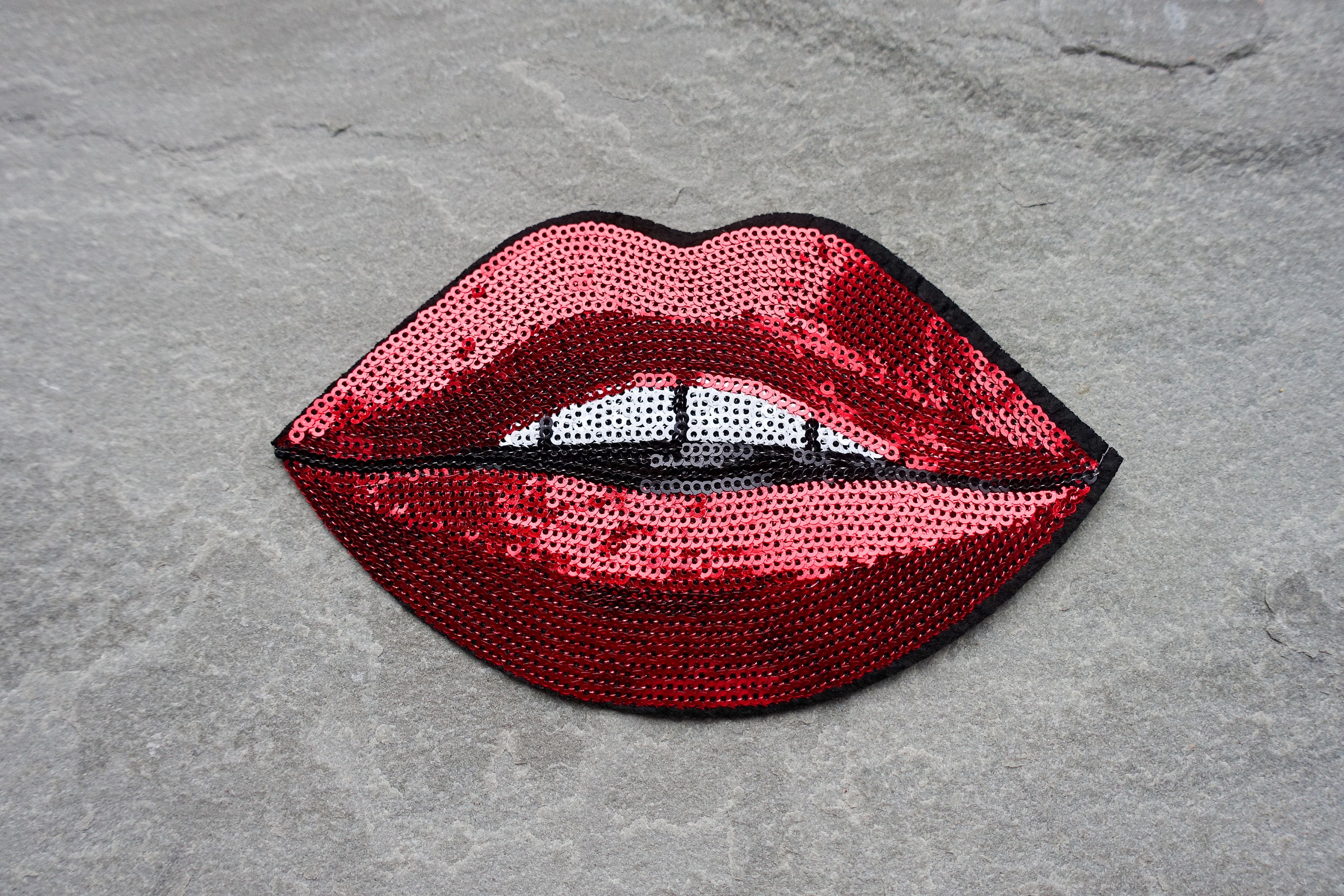 Lips Patch, Red Sequin Lips, Large Embroidered Cloth Applique, Iron on ...
