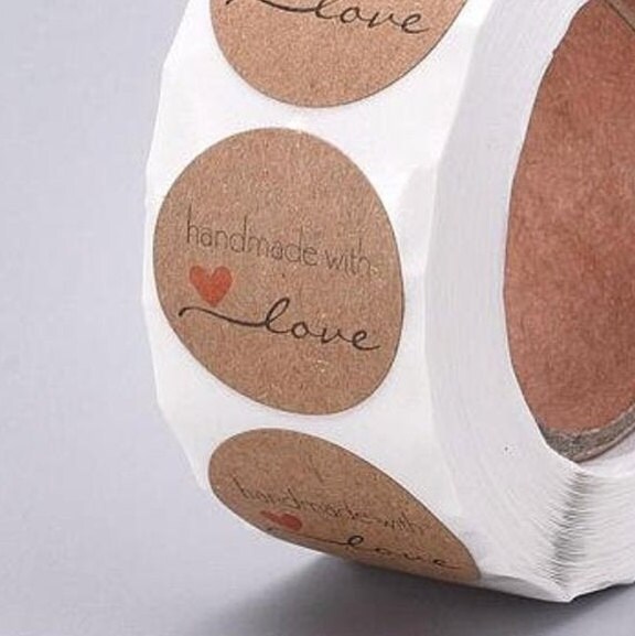 Handmade With Love Stickers Brown Craft Paper 25mm Round - Etsy UK