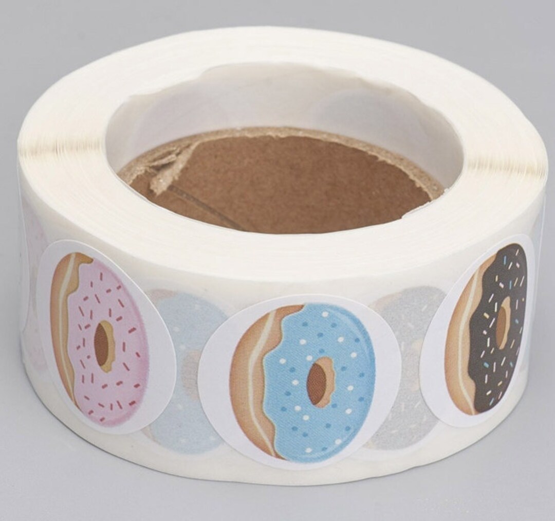 Donut Stickers, Roll of 500, Baking Labels, Iced Doughnuts, Mixed ...