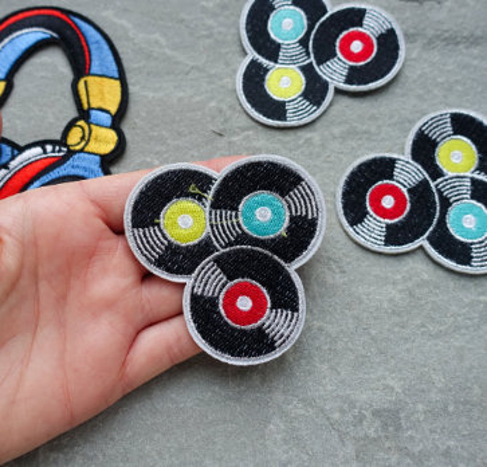 Music DJ Patch Vinyl Headphones Deck Embroidered Cloth | Etsy