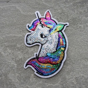 Unicorn Patch, Large Rainbow Sequin Embroidered Patch, Cloth Applique ...